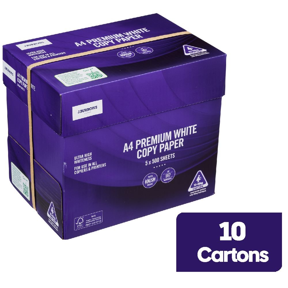J.Burrows 80gsm Premium A4 Copy Paper 50 Ream Half Pallet